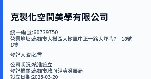 克製化空間美學有限公司的照片-統編 60739750(高雄市) 公司登記資料與營業項目詳細圖表