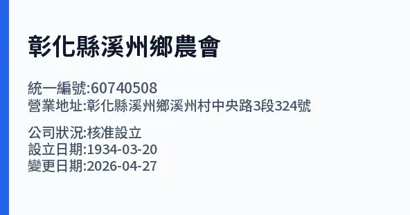 彰化縣溪州鄉農會的照片-統編 60740508(彰化縣) 公司登記資料與營業項目詳細圖表