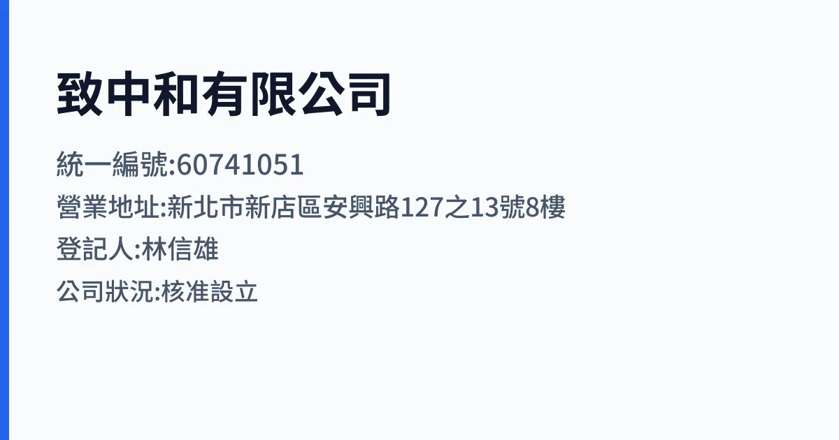 致中和有限公司 - 統編 60741051(新北市) 公司登記資料與營業項目詳細圖表