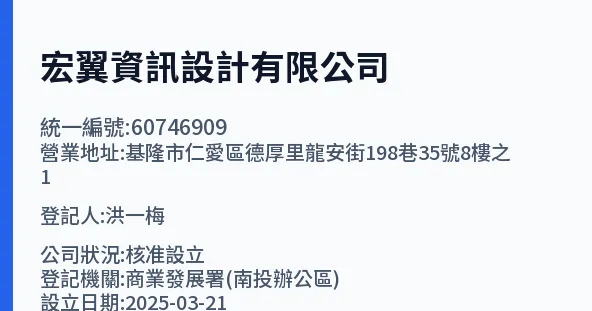 宏翼資訊設計有限公司的照片-統編 60746909(基隆市) 公司登記資料與營業項目詳細圖表