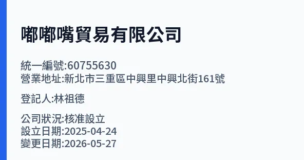嘟嘟嘴貿易有限公司的照片-統編 60755630(新北市) 公司登記資料與營業項目詳細圖表