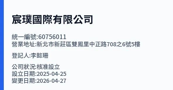 宸璞國際有限公司的照片-統編 60756011(新北市) 公司登記資料與營業項目詳細圖表