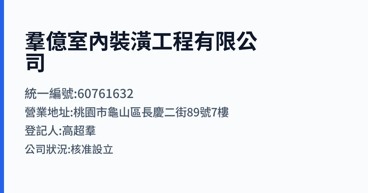羣億室內裝潢工程有限公司 - 統編 60761632(桃園市) 公司登記資料與營業項目詳細圖表