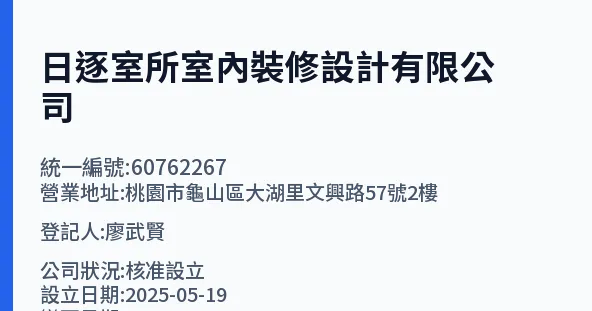 日逐室所室內裝修設計有限公司的照片-統編 60762267(桃園市) 公司登記資料與營業項目詳細圖表