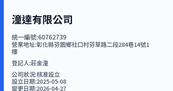 潼達有限公司的照片-統編 60762739(彰化縣) 公司登記資料與營業項目詳細圖表
