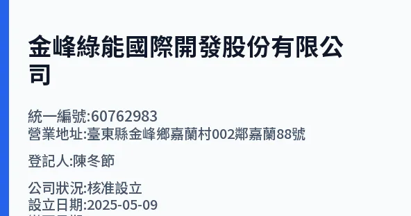 金峰綠能國際開發股份有限公司的照片-統編 60762983(臺東縣) 公司登記資料與營業項目詳細圖表