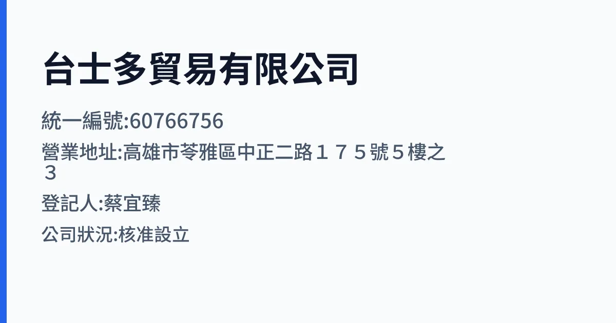 台士多貿易有限公司 - 統編 60766756(高雄市) 公司登記資料與營業項目詳細圖表