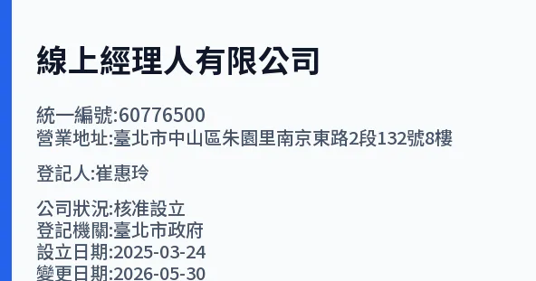 線上經理人有限公司的照片-統編 60776500(臺北市) 公司登記資料與營業項目詳細圖表