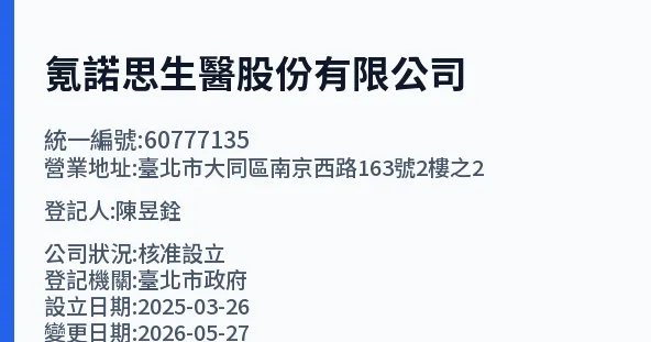 氪諾思生醫股份有限公司的照片-統編 60777135(臺北市) 公司登記資料與營業項目詳細圖表