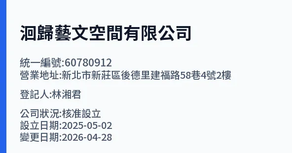洄歸藝文空間有限公司的照片-統編 60780912(新北市) 公司登記資料與營業項目詳細圖表