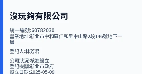 沒玩夠有限公司的照片-統編 60782030(新北市) 公司登記資料與營業項目詳細圖表