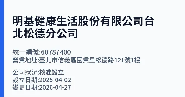 明基健康生活股份有限公司台北松德分公司的照片-統編 60787400(臺北市) 公司登記資料與營業項目詳細圖表