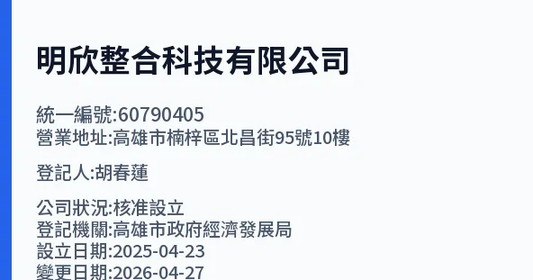 明欣整合科技有限公司的照片-統編 60790405(高雄市) 公司登記資料與營業項目詳細圖表