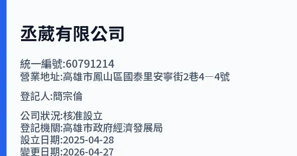 丞葳有限公司的照片-統編 60791214(高雄市) 公司登記資料與營業項目詳細圖表