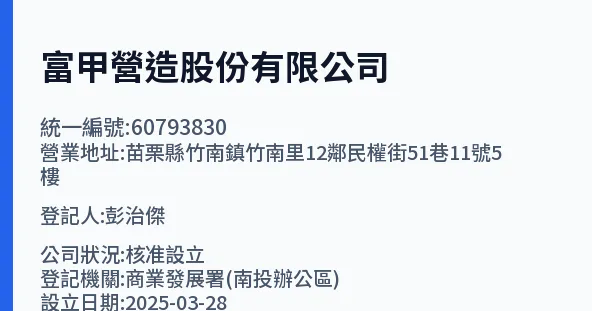 富甲營造股份有限公司的照片-統編 60793830(苗栗縣) 公司登記資料與營業項目詳細圖表