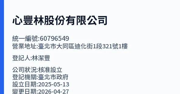 心豐林股份有限公司的照片-統編 60796549(臺北市) 公司登記資料與營業項目詳細圖表