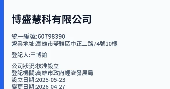 博盛慧科有限公司的照片-統編 60798390(高雄市) 公司登記資料與營業項目詳細圖表