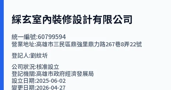 綵玄室內裝修設計有限公司的照片-統編 60799594(高雄市) 公司登記資料與營業項目詳細圖表