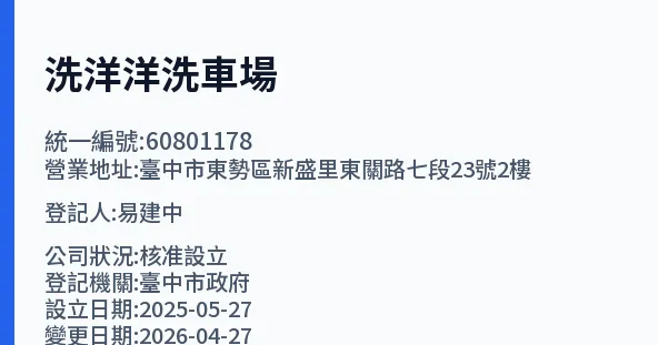 洗洋洋洗車場的照片-統編 60801178(臺中市) 公司登記資料與營業項目詳細圖表