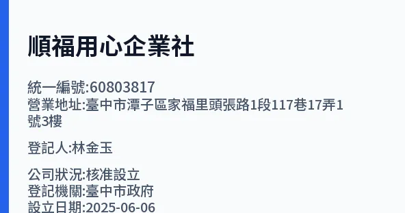 順福用心企業社的照片-統編 60803817(臺中市) 公司登記資料與營業項目詳細圖表