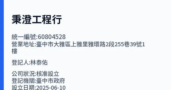 秉澄工程行的照片-統編 60804528(臺中市) 公司登記資料與營業項目詳細圖表