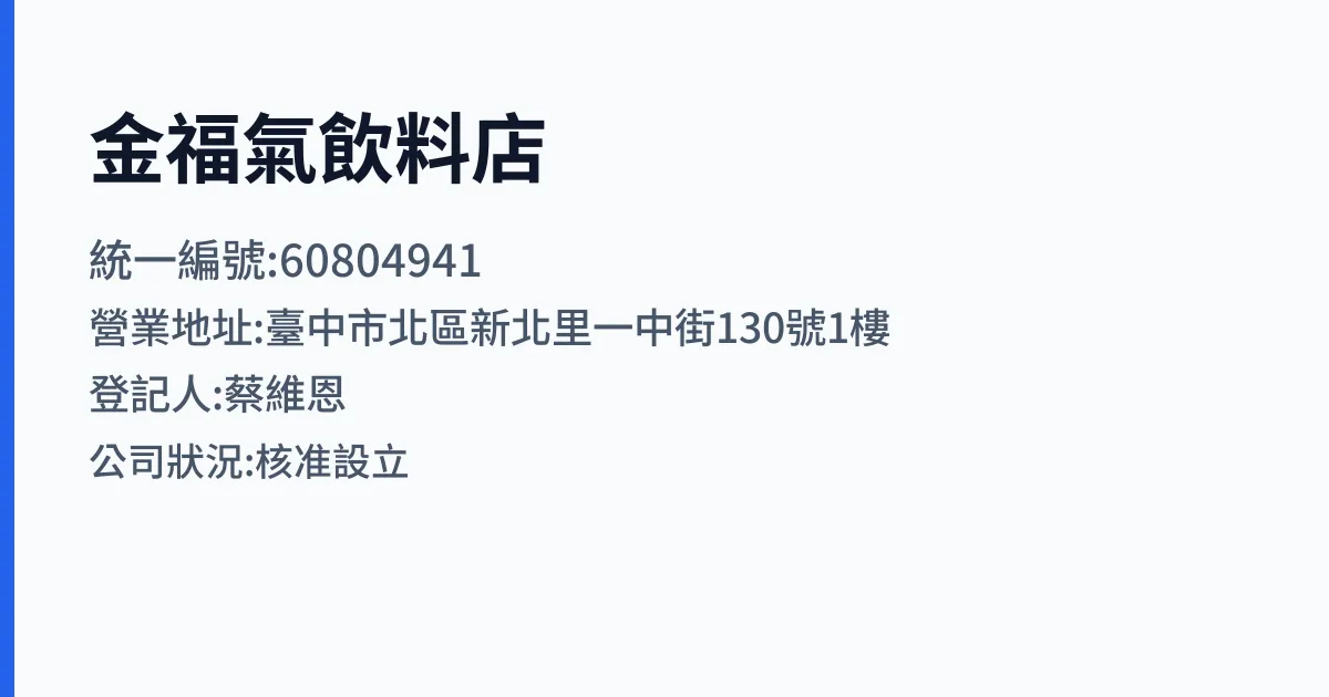 金福氣飲料店 - 統編 60804941（臺中市） 公司登記資料與營業項目詳細圖表