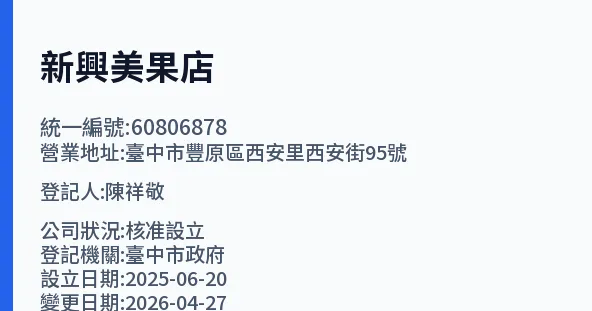 新興美果店的照片-統編 60806878(臺中市) 公司登記資料與營業項目詳細圖表
