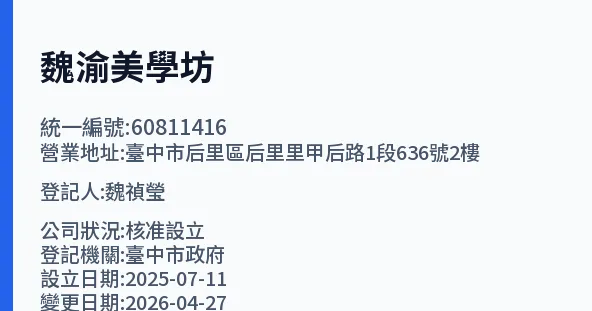 魏渝美學坊的照片-統編 60811416(臺中市) 公司登記資料與營業項目詳細圖表
