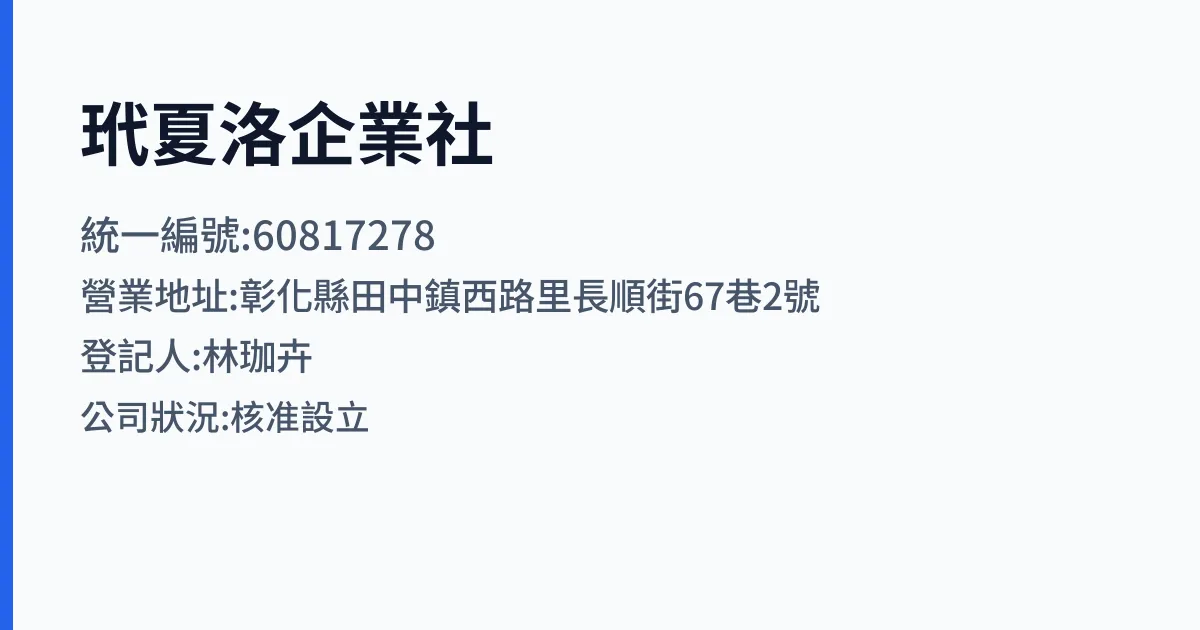 玳夏洛企業社 - 統編 60817278(彰化縣) 公司登記資料與營業項目詳細圖表
