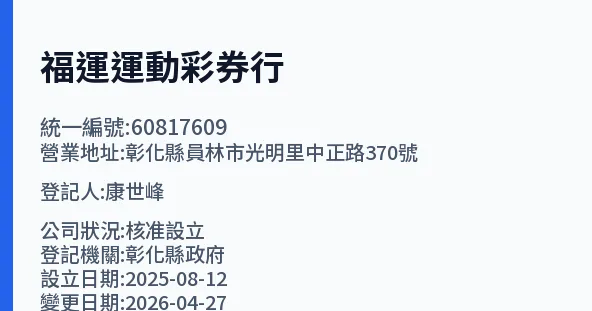 福運運動彩券行的照片-統編 60817609(彰化縣) 公司登記資料與營業項目詳細圖表