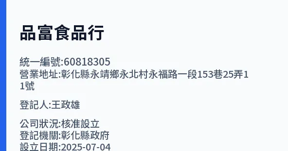 品富食品行的照片-統編 60818305(彰化縣) 公司登記資料與營業項目詳細圖表