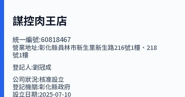 謀控肉王店的照片-統編 60818467(彰化縣) 公司登記資料與營業項目詳細圖表