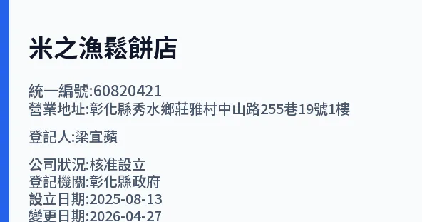 米之漁鬆餅店的照片-統編 60820421(彰化縣) 公司登記資料與營業項目詳細圖表