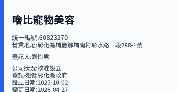 嚕比寵物美容的照片-統編 60823270(彰化縣) 公司登記資料與營業項目詳細圖表
