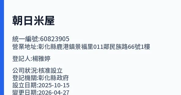 朝日米屋的照片-統編 60823905(彰化縣) 公司登記資料與營業項目詳細圖表