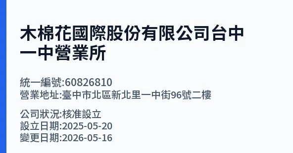木棉花國際股份有限公司台中一中營業所的照片-統編 60826810(臺中市) 公司登記資料與營業項目詳細圖表