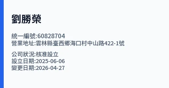 劉勝榮的照片-統編 60828704(雲林縣) 公司登記資料與營業項目詳細圖表