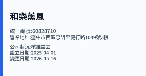和樂薰風的照片-統編 60828710(臺中市) 公司登記資料與營業項目詳細圖表