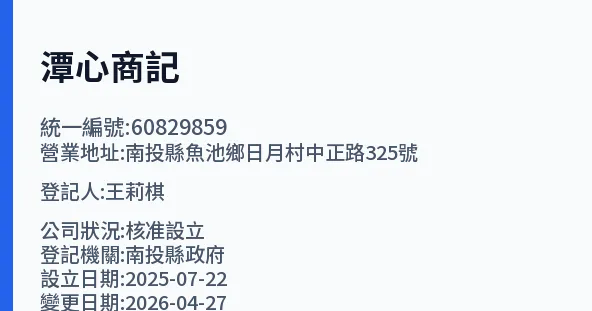 潭心商記的照片-統編 60829859(南投縣) 公司登記資料與營業項目詳細圖表