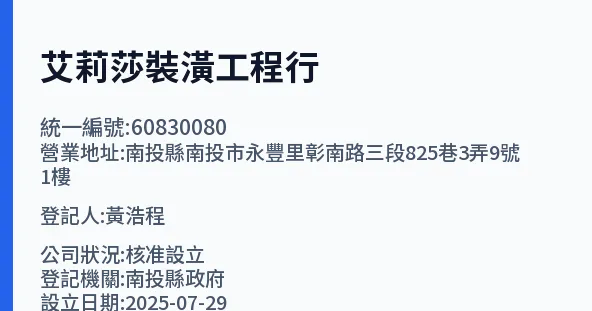 艾莉莎裝潢工程行的照片-統編 60830080(南投縣) 公司登記資料與營業項目詳細圖表