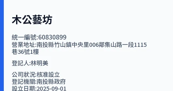 木公藝坊的照片-統編 60830899(南投縣) 公司登記資料與營業項目詳細圖表