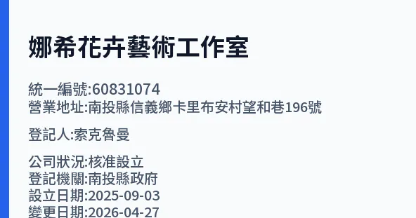 娜希花卉藝術工作室的照片-統編 60831074(南投縣) 公司登記資料與營業項目詳細圖表