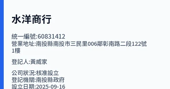 水洋商行的照片-統編 60831412(南投縣) 公司登記資料與營業項目詳細圖表