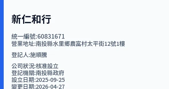 新仁和行的照片-統編 60831671(南投縣) 公司登記資料與營業項目詳細圖表