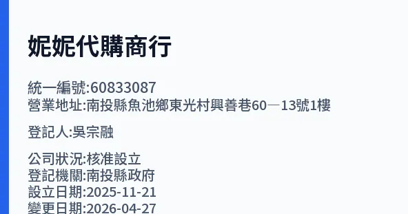 妮妮代購商行的照片-統編 60833087(南投縣) 公司登記資料與營業項目詳細圖表