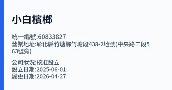 小白檳榔的照片-統編 60833827(彰化縣) 公司登記資料與營業項目詳細圖表
