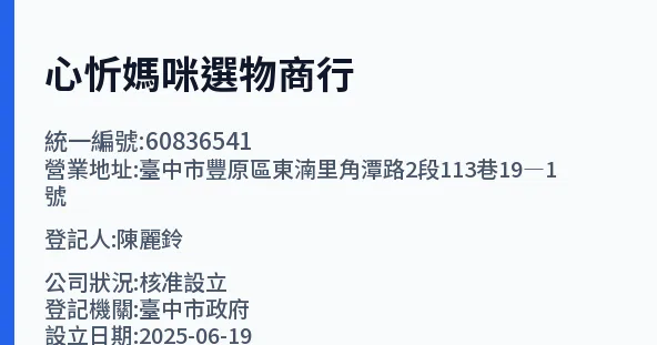 心忻媽咪選物商行的照片-統編 60836541(臺中市) 公司登記資料與營業項目詳細圖表