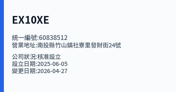 EX10XE的照片-統編 60838512(南投縣) 公司登記資料與營業項目詳細圖表
