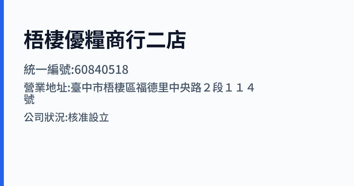 梧棲優糧商行二店 - 統編 60840518（臺中市） 公司登記資料與營業項目詳細圖表