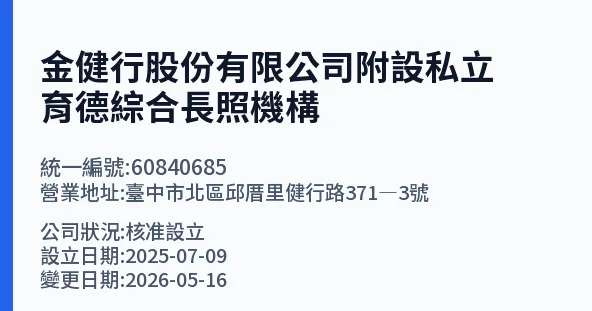金健行股份有限公司附設私立育德綜合長照機構的照片-統編 60840685(臺中市) 公司登記資料與營業項目詳細圖表